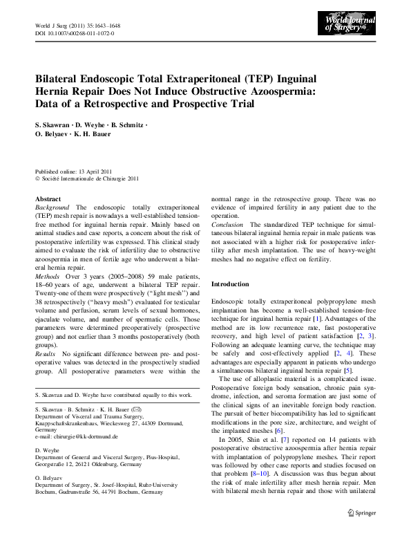 (PDF) Bilateral Endoscopic Total Extraperitoneal (TEP) Inguinal Hernia ...