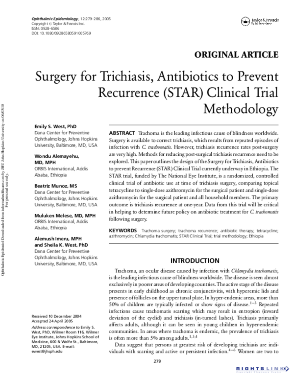 (PDF) Surgery for Trichiasis, Antibiotics to Prevent Recurrence (STAR ...