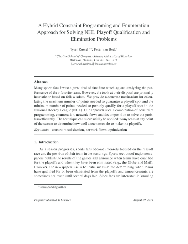 Pdf A Hybrid Constraint Programming And Enumeration Approach For Solving Nhl Playoff 