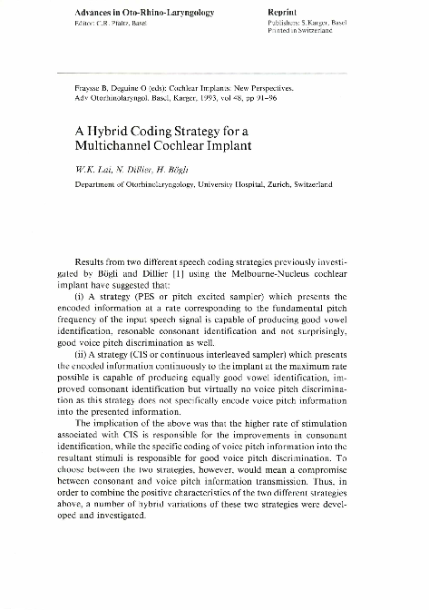 (PDF) A hybrid coding strategy for a multichannel cochlear implant | Norbert Dillier - Academia.edu