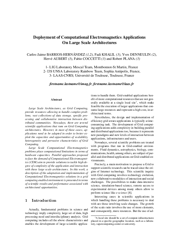 (PDF) Deployment of computational electromagnetics applications on large scale architectures
