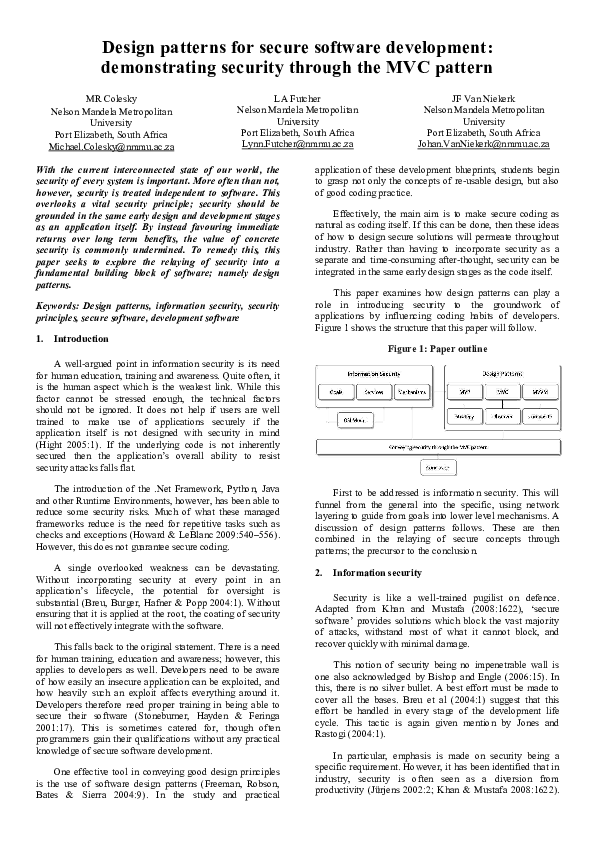 (PDF) Design patterns for secure software development: demonstrating ...