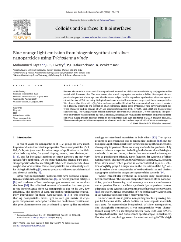(PDF) Blue orange light emission from biogenic synthesized silver ...