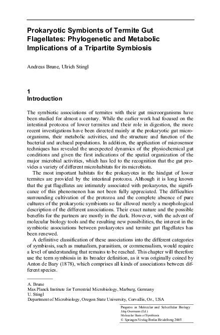 (PDF) Prokaryotic symbionts of termite gut flagellates: phylogenetic ...