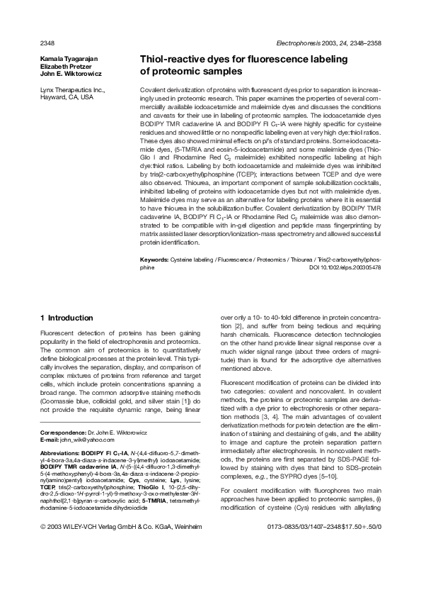 (PDF) Thiol-reactive dyes for fluorescence labeling of proteomic samples