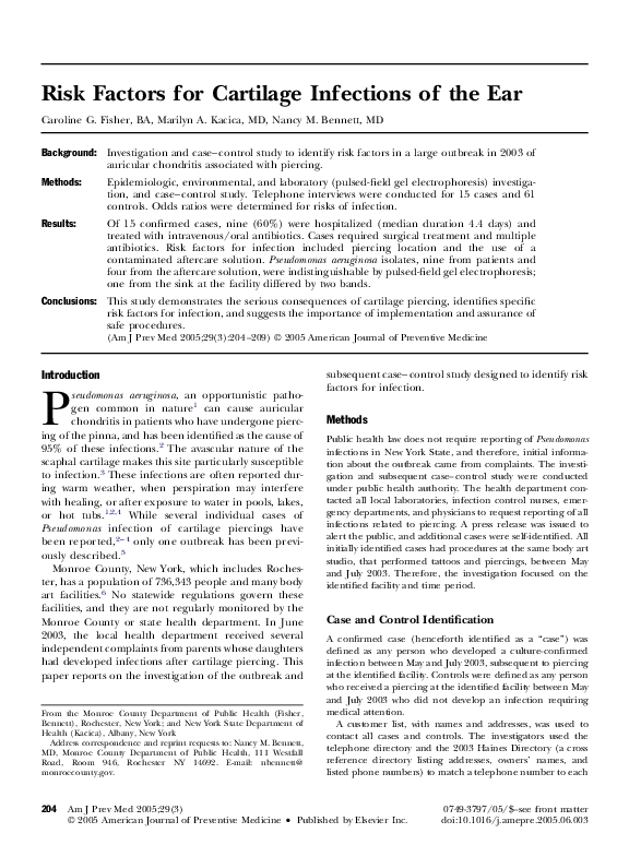 (PDF) Risk Factors for Cartilage Infections of the Ear