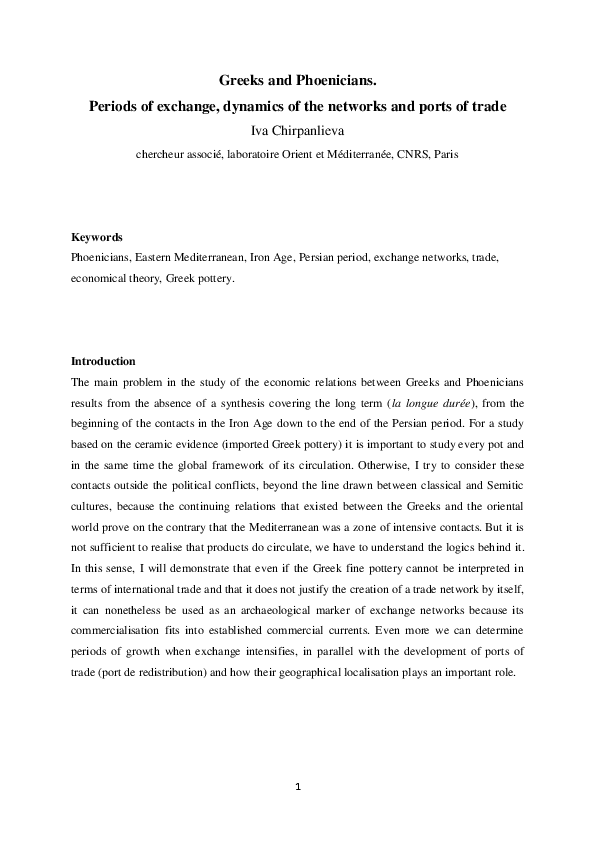 (PDF) Greeks and Phoenicians. Periods of exchange, dynamics of the ...
