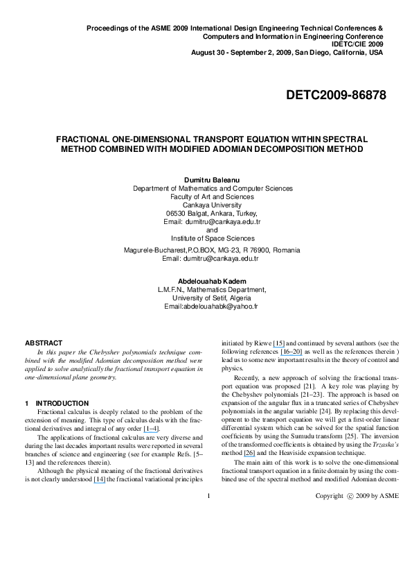 Pdf Fractional One Dimensional Transport Equation Within Spectral Method Combined With