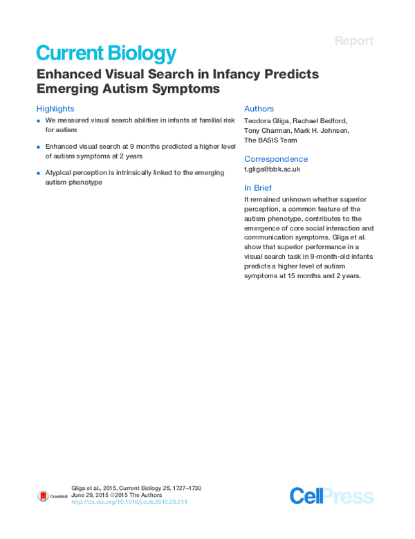 (PDF) Enhanced Visual Search in Infancy Predicts Emerging Autism Symptoms