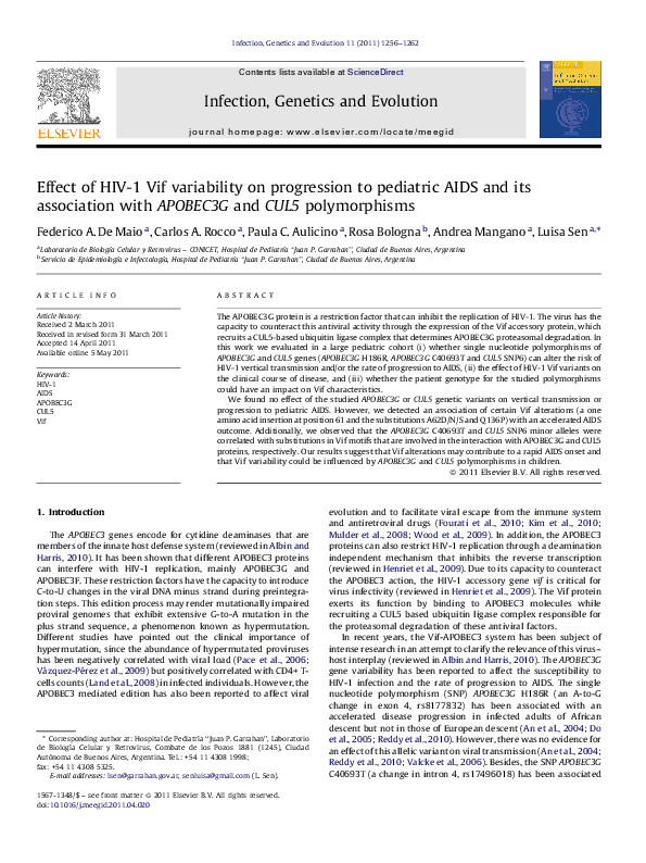 (PDF) Effect of HIV-1 Vif variability on progression to pediatric AIDS ...