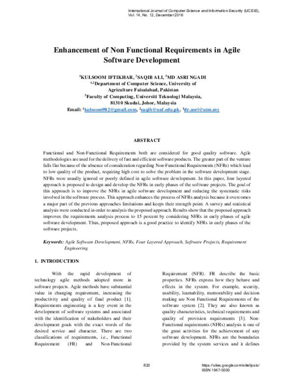 (PDF) Enhancement of Non Functional Requirements in Agile Software Development