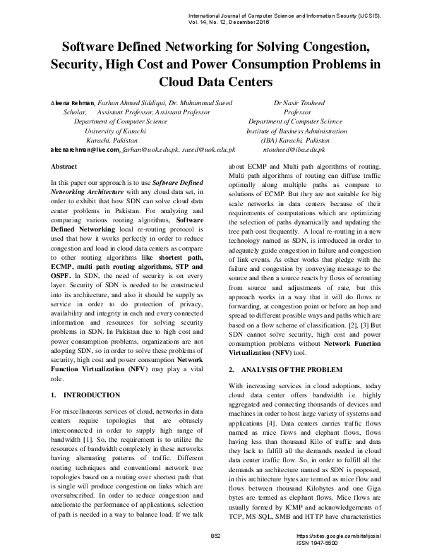 Pdf Software Defined Networking For Solving Congestion Security High Cost And Power