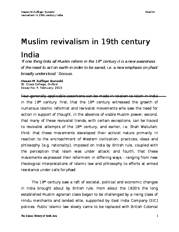 (DOC) Muslim revivalism in 19th century India