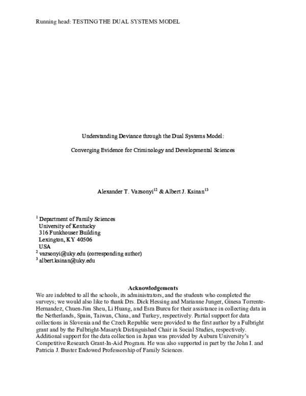 (PDF) Understanding Deviance through the Dual Systems Model: Converging ...