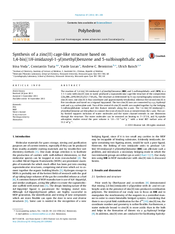 (PDF) Synthesis of a zinc(II) cage-like structure based on 1,4-bis((1H ...