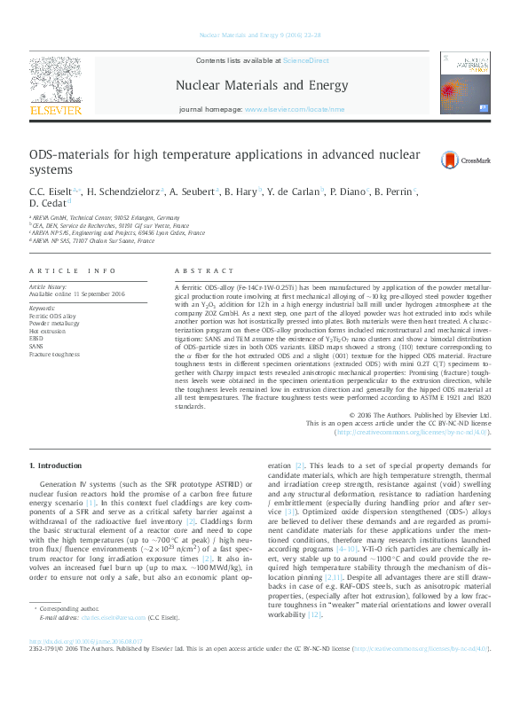 (PDF) ODS-materials for high temperature applications in advanced ...