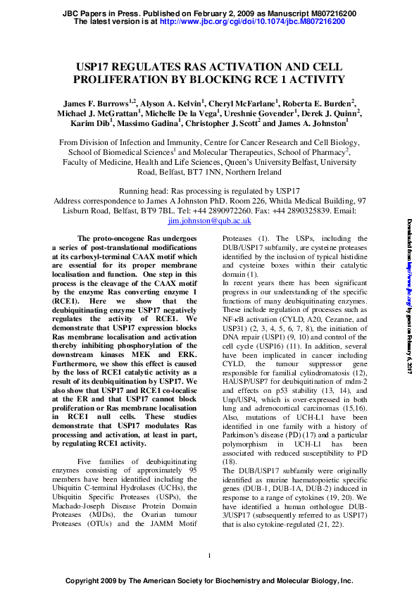(PDF) USP17 Regulates Ras Activation and Cell Proliferation by Blocking ...