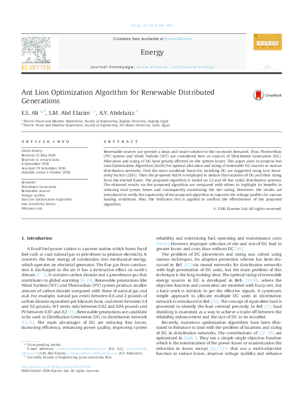 Pdf Ant Lion Optimization Algorithm For Renewable Distributed Generations