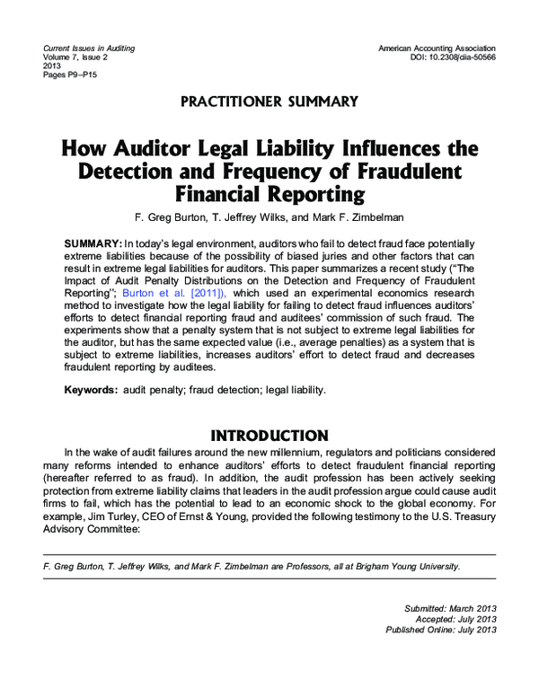 (PDF) Current Issues in Auditing How Auditor Legal Liability Influences ...