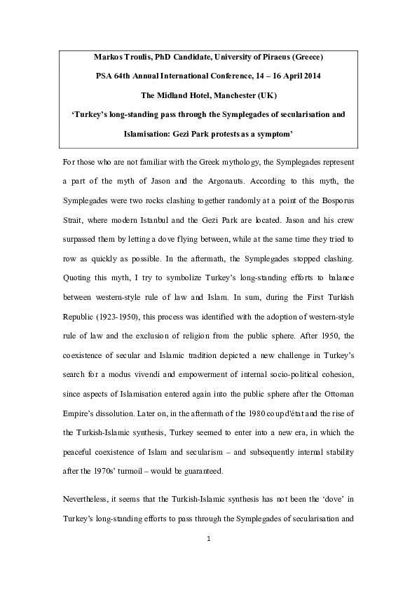 (PDF) Turkey’s long-standing pass through the Symplegades of ...