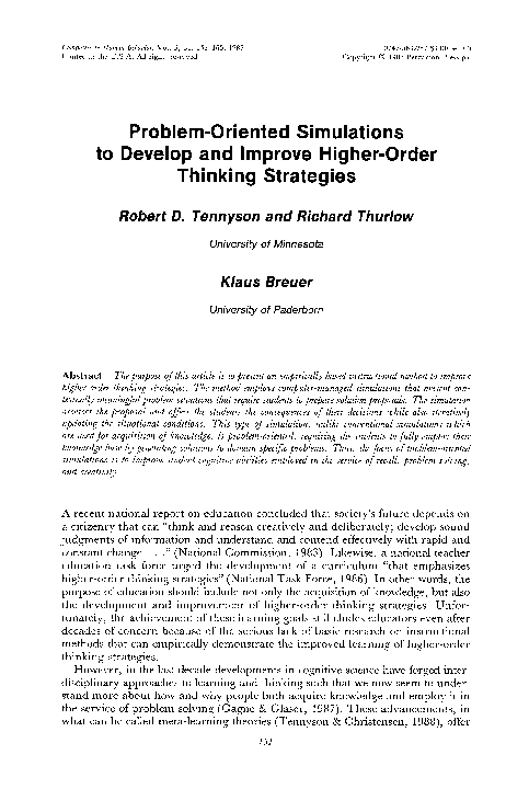 (PDF) Problem-oriented simulations to develop and improve higher-order thinking strategies