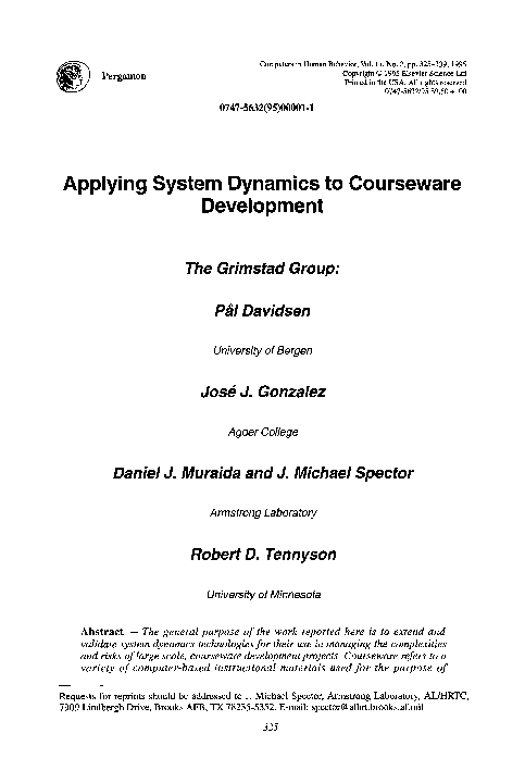 (PDF) Applying system dynamics to courseware development