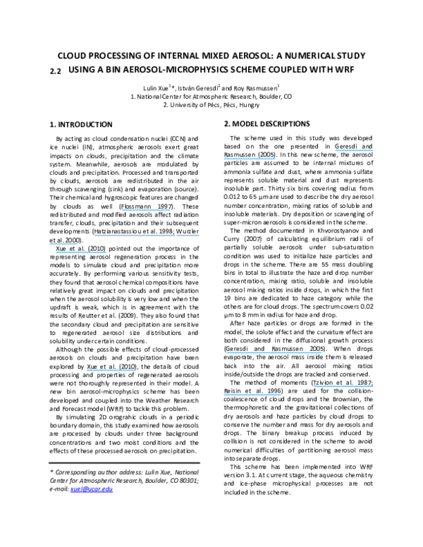 (PDF) Cloud Processing of Internal Mixed Aerosol: A Numerical Study Using a Bin Aerosol ...