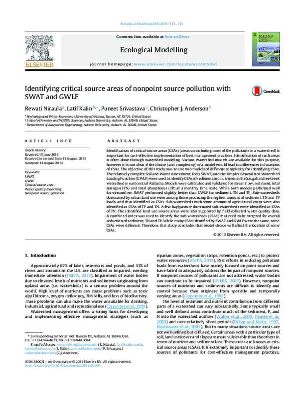 Pdf Identifying Critical Source Areas Of Nonpoint Source Pollution