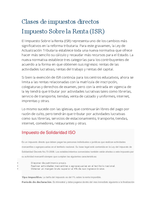 (DOC) Clases de impuestos directos Impuesto Sobre la Renta (ISR