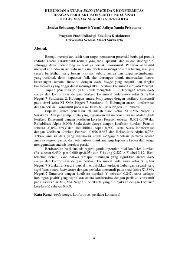 (PDF) HUBUNGAN ANTARA BODY IMAGE DAN KONFORMITAS DENGAN PERILAKU KONSUMTIF PADA SISWI KELAS XI ...