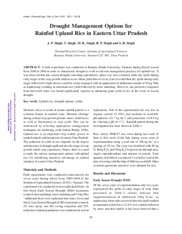 (PDF) Drought Management Options for Rainfed Upland Rice in Eastern ...