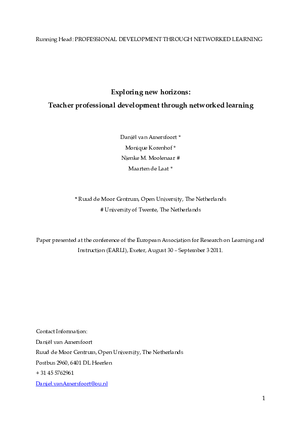 (PDF) Exploring new horizons: Teacher professional development through networked learning