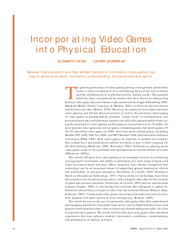 (PDF) Incorporating Video Games into Physical Education