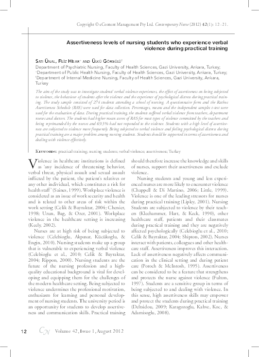(PDF) Assertiveness levels of nursing students who experience verbal violence during practical ...