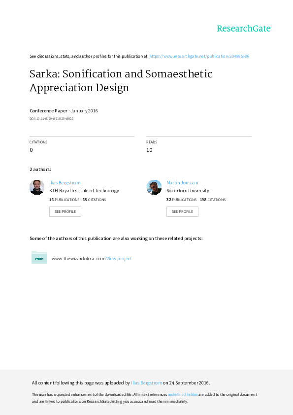 (PDF) Sarka: Sonification and Somaesthetic Appreciation Design