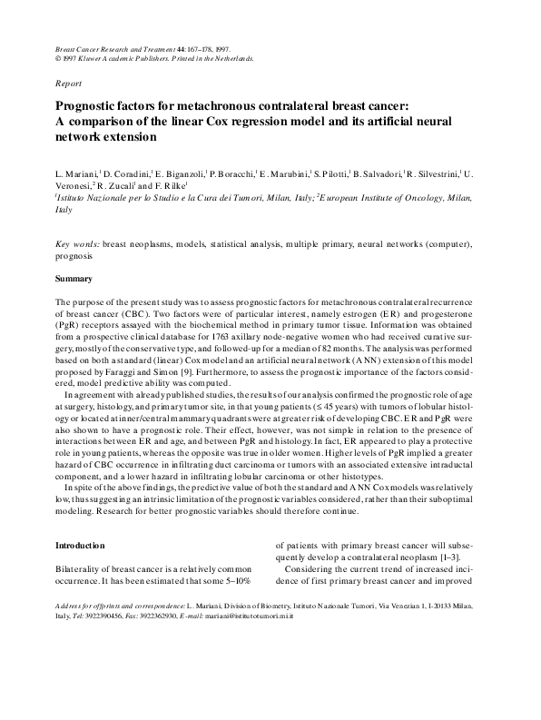 (PDF) Prognostic factors for metachronous contralateral breast cancer: A comparison of the ...
