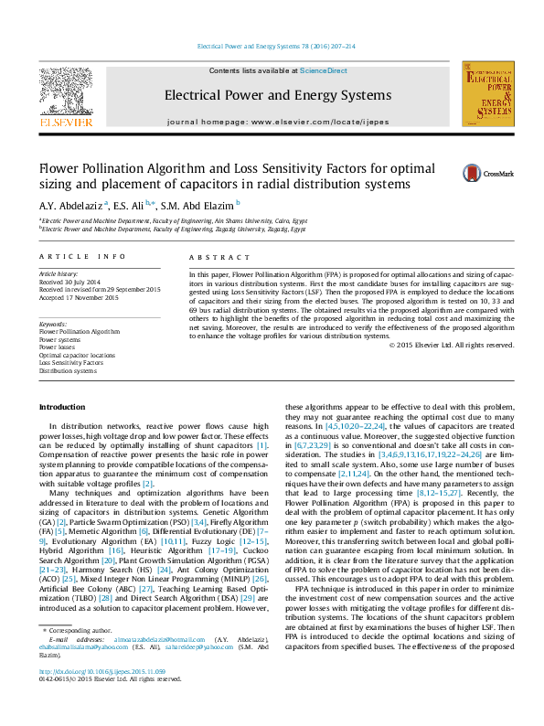 (PDF) Flower Pollination Algorithm and Loss Sensitivity Factors for optimal sizing and placement ...