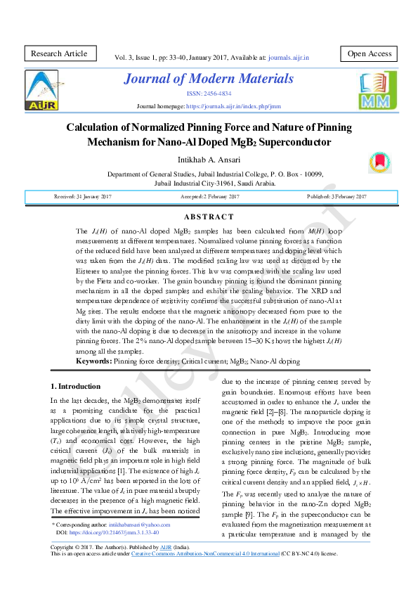 (PDF) Calculation of Normalized Pinning Force and Nature of Pinning ...