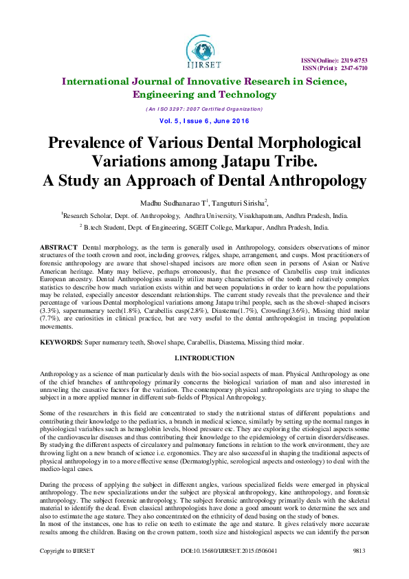 (PDF) Prevalence of Various Dental Morphological Variations among ...