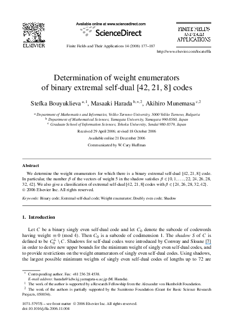 (PDF) Determination of weight enumerators of binary extremal self-dual codes