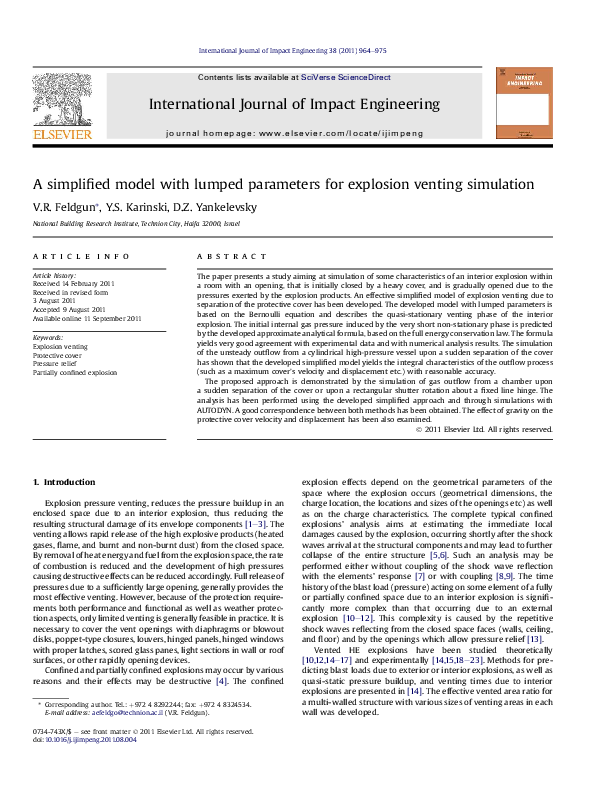 (PDF) A simplified model with lumped parameters for explosion venting ...