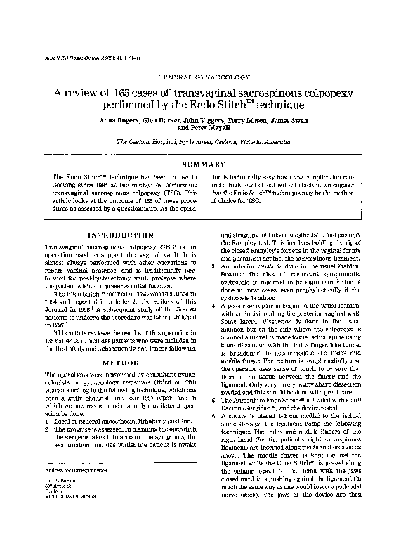 (PDF) A review of 165 cases of transvaginal sacrospinous colpopexy ...