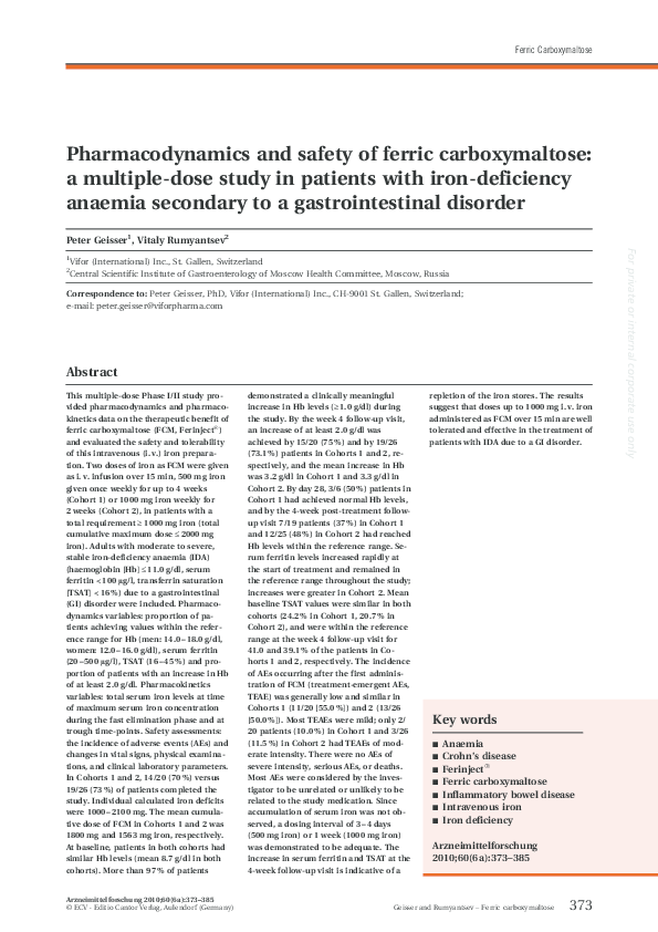 (PDF) Pharmacodynamics and safety of ferric carboxymaltose: a multiple ...