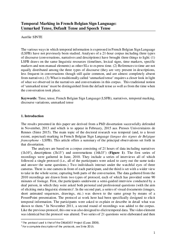(PDF) Temporal Marking in French Belgian Sign Language: Unmarked Tense ...