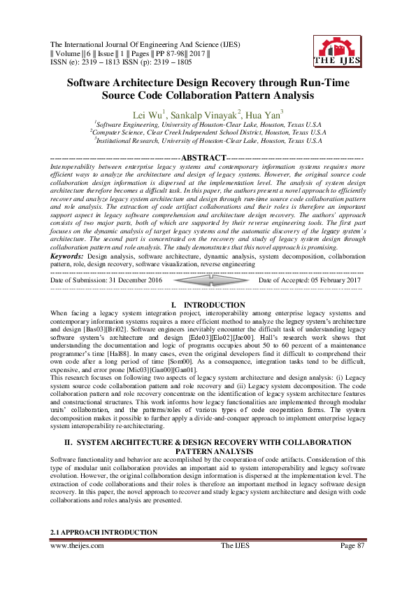(PDF) Software Architecture Design Recovery through Run-Time Source Code Collaboration Pattern ...