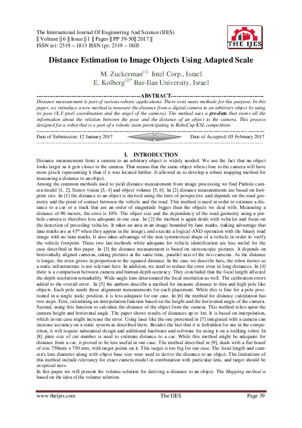 Pdf Distance Estimation To Image Objects Using Adapted Scale