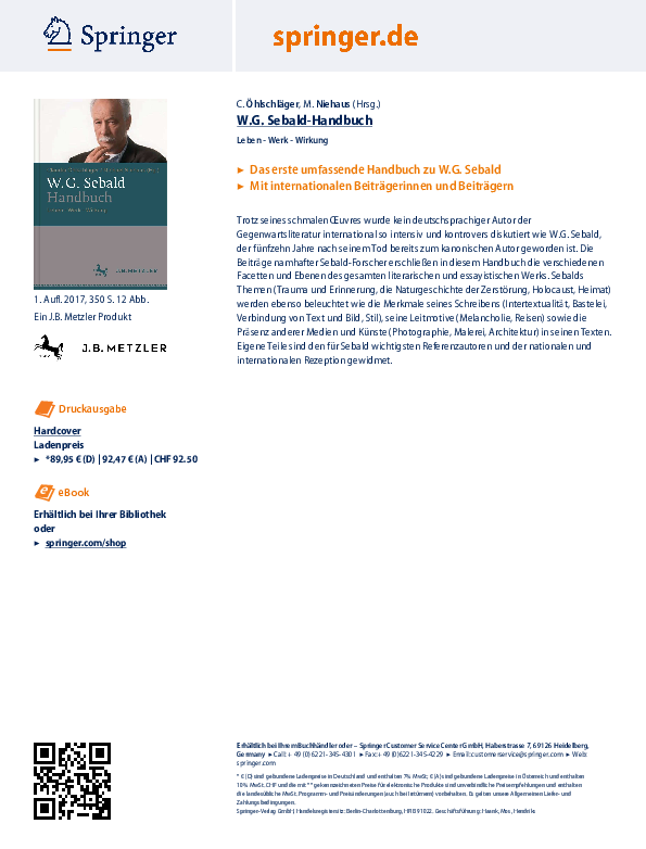 (PDF) "Austerlitz"; "Zur Sebald Forschung" in W.G. Sebald Handbuch ...