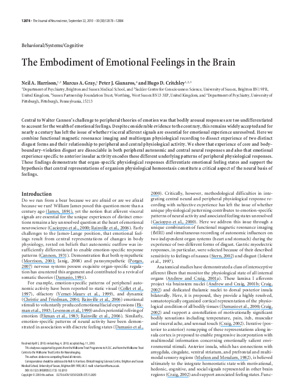 (PDF) The Embodiment of Emotional Feelings in the Brain