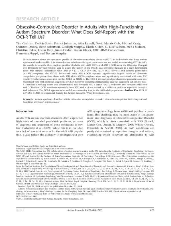 (PDF) Obsessive-Compulsive Disorder in Adults with High-Functioning ...