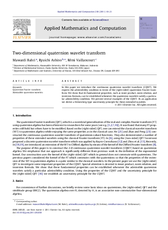 (PDF) Two-dimensional quaternion wavelet transform